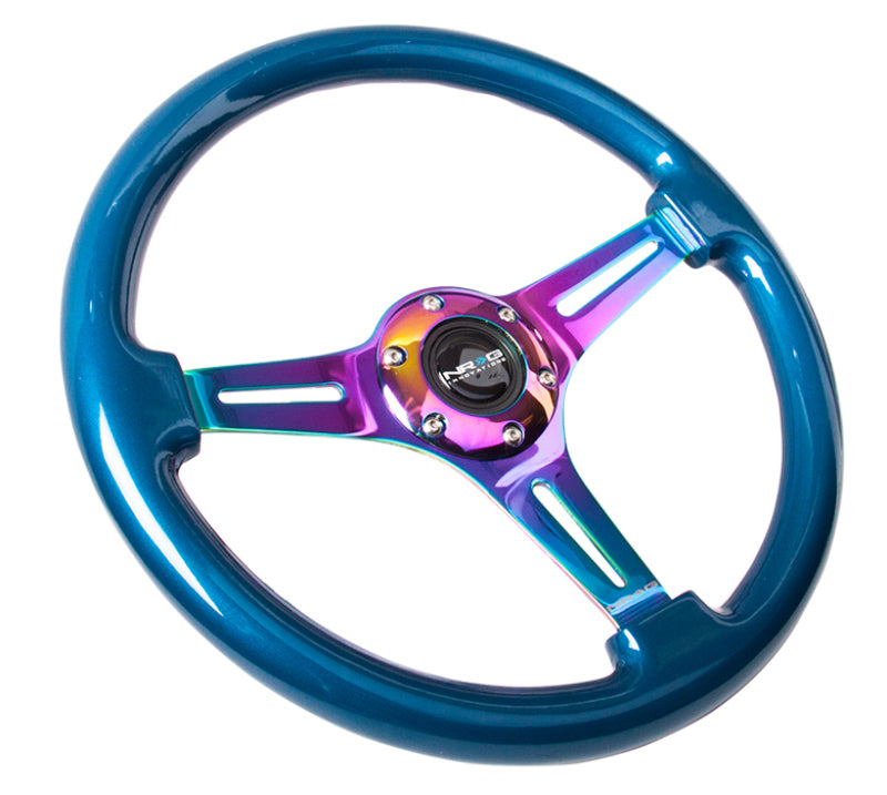NRG Classic Wood Grain Steering Wheel (350mm) Blue Pearl/Flake Paint w ...